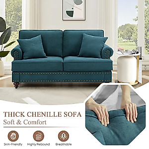 Antetek 2-Piece Upholstered Chenille Sofa Couch Set, Mid-Century Modern Loveseat Sofa+3 Seater Couch with Wood Bun Feet/Pillow for Living Room, Office, Furniture Set, Lake Green