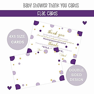 Paper Clever Party 25 Purple and Gold Baby Thank You Cards Pack – Cute Baby Shower Notes with Envelopes, Prefilled Message, Customizable Blank Stationery, Princess Theme, New Parents Gift Ideas