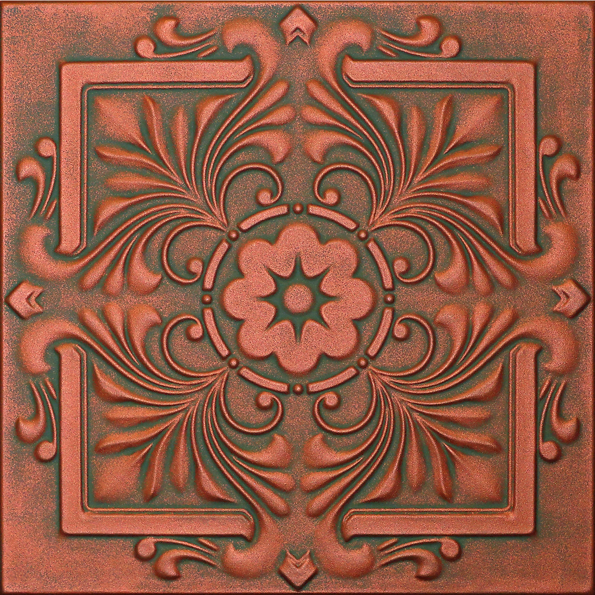 R22 Copper Patina 20x20 Amazing Styrofoam Tin Look Ceiling Tiles Easy to Glue Up On Any Type of Surface