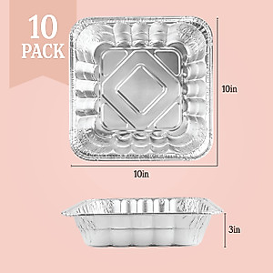 PLASTICPRO Disposable 10'' X 10'' X 3'' Inch Square Aluminum Tin Foil Baking Pans Bakeware - Cookware Perfect for Baking Cakes, Breads, Brownies, Bread, Meatloaf, Lasagna, Pack of 10