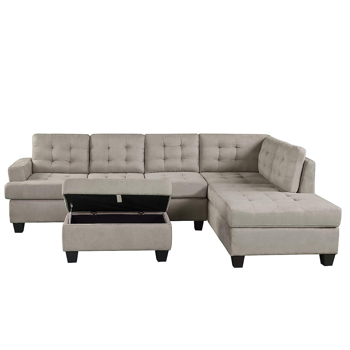 3 Piece Sectional Sofa, L-Shaped Sofa Couch, Living Room Rivet Modern Upholstered Set with Ottoman and Cushions (Gray with Chaise)