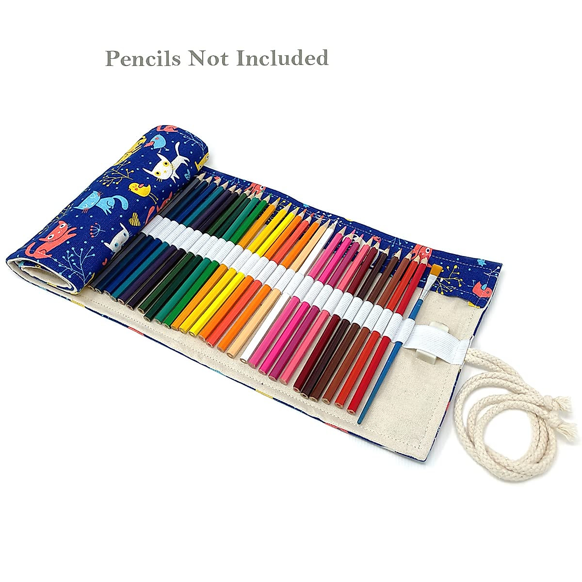allydrew Pencil Roll Organizer, Colored Pencil Wrap Pouch (72 slots), Cats & Birds