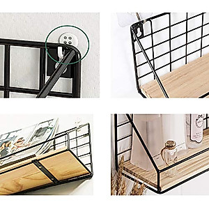 Black Floating Shelves Wall Mounted Set of 2 Rustic Wood Storage Hanging Shelf for Bedroom Bathroom Living Room Kitchen Office