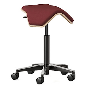 Branch Saddle Chair ILOA Plus - Ergonomic Rolling Stool for Healthy Posture and Sustainable Style - Height Adjustable Stool with Birch Plywood Frame and Recycled Polyester Seat Fabric - Brick