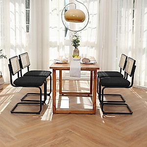 Zesthouse Natural Rattan Dining Chairs Set of 2, Modern Kitchen Chairs with Solid Wood Back for Dining Room Living Room, Mid Century Breuer Design Inspired, Upholstered Boule Fabric, Black