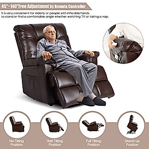 GUEAPY Lift Chair-Power Lift Recliner Chair for Elderly, Power Recliner with Heat and Massage,Electric Recliner Chair with USB & Type-C Ports, Pocket, Infinite Position, Faux Leather