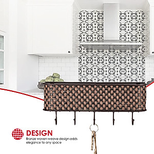 Home Basics Wall Mount Mail Letter Organizer Basket Shelf and 5 Key Hook/Holder in Brown Weave