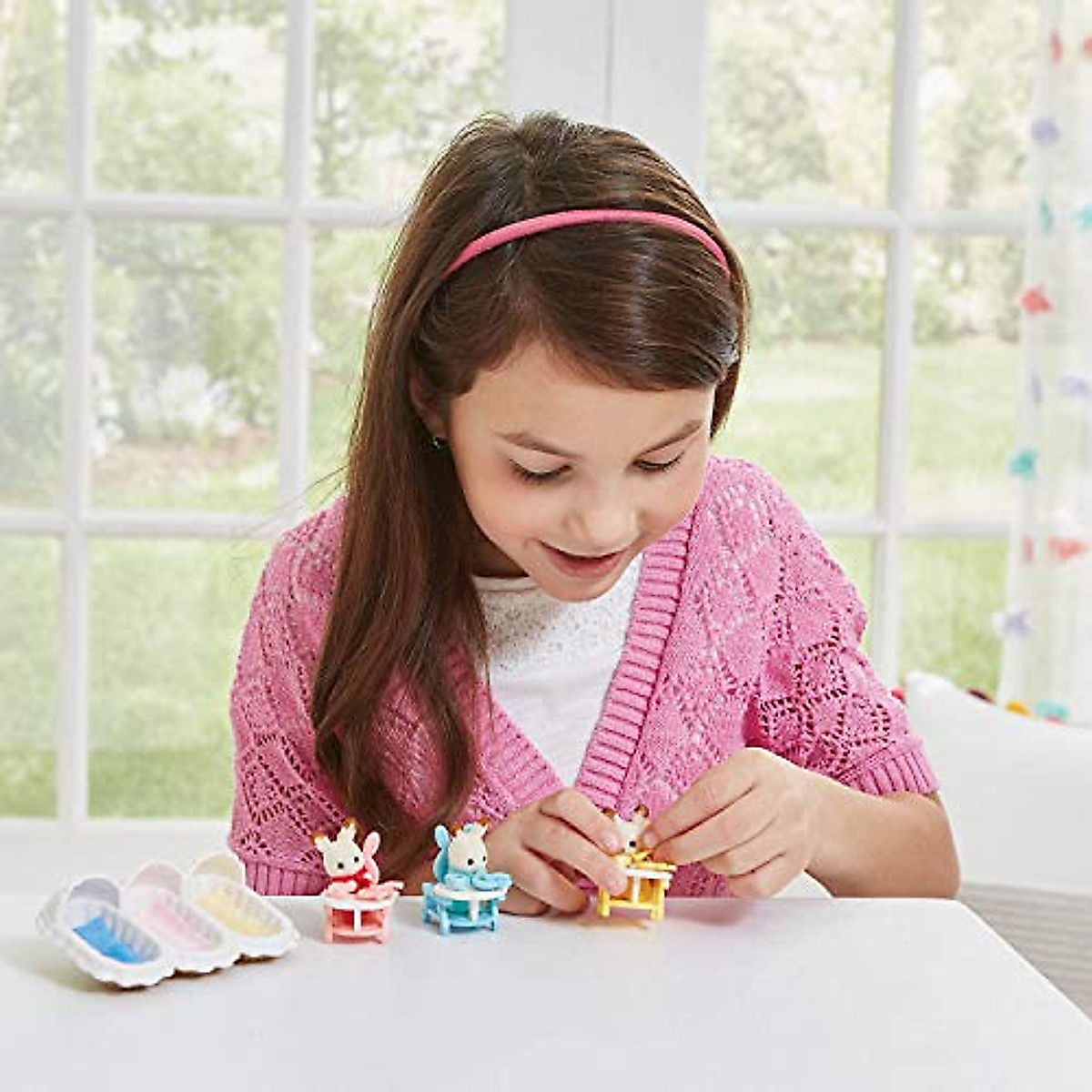 Calico Critters Triplets Care Set - Dollhouse Playset with 3 Hopscotch Rabbit Figures & Accessories Included