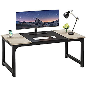 LITTLE TREE 70.8 Inch X-Large Executive Computer Office Desk, Grey+Black