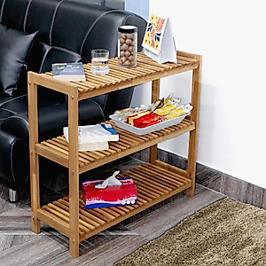 VICTORY RELAX 3-Tier Shoe Rack for Entryway,Acacia Wood Shoe Rack, Free Standing Shoe Racks for Indoor & Outdoor, Stackable Shoe Organizer for Closet