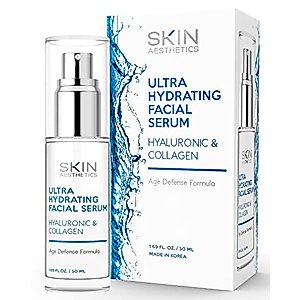 Skin Aesthetics Hyaluronic Acid and Collagen Face Serum - Reduce Wrinkles & Fine Lines, Locks in Moisture & Ultra Hydrating Facial Serum - Cruelty Free Korean Skin Care - All Skin Types - 1.69 Fl. oz