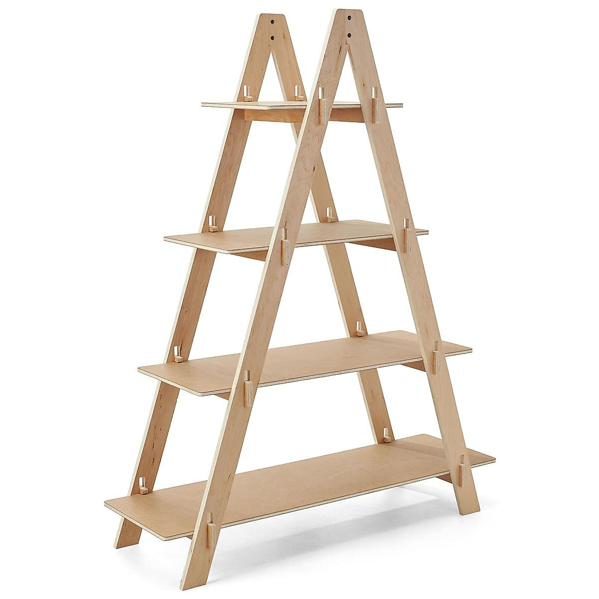 Displays2go Dandelion A-Frame Ladder Shelf Fixture, Eco-Friendly Plywood Material, Knockdown Design - Natural (DBAFSH1)