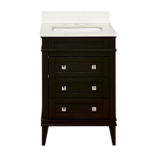 Eleanor 24-inch Bathroom Vanity (Quartz/Chocolate): Includes Chocolate Cabinet with Stunning Quartz Countertop and White Ceramic Sink