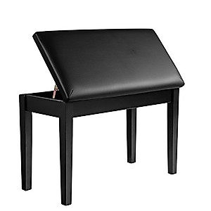 SONGMICS Duet Piano Bench with Padded Cushion and Storage Compartment, Piano Chair Seat, 13.4 x 29.1 x 19.7 Inches, Ink Black ULPB75BK
