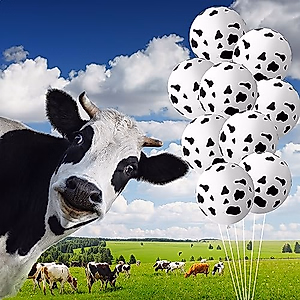 Cow Print Balloons, 30 Pcs Cute Cow Latex Balloons for Kids Party, Black White Western Cowboy Cowgirl Balloons for Boys Girls Farm Theme First Rodeo Birthday Baby Shower Party Decorations Supplies