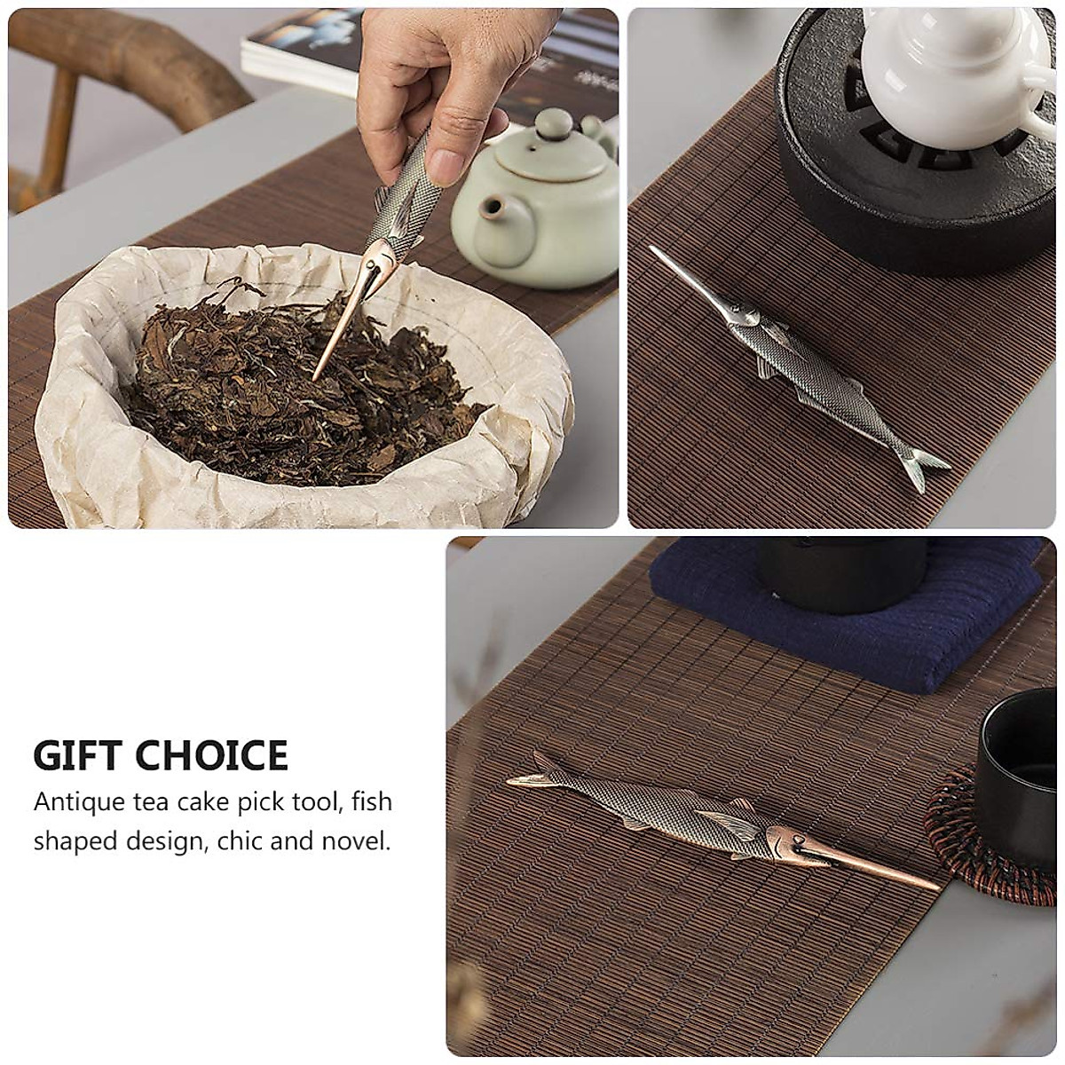 NUOBESTY Puer Puerh Tea knife Antique Fish Shape Stainless steel Ice Pick Punch Puer Tea Needle Tea Cake Knives Teaware (Random Color)