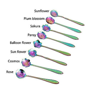 Flower Spoon Set - 8pcs DGQ Teaspoon Coffee Spoon Rainbow Color for Coffee Tea Mixing Ice Cream Dessert - 8 Diffient Pattern Colorful Mini Cutlery Set
