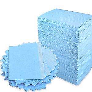 125 PC Premium Disposable 2-Ply w/Poly Patient Bibs 13"x18", Soft and Fluid Resistant, 6 Attractive Colors (Blue)