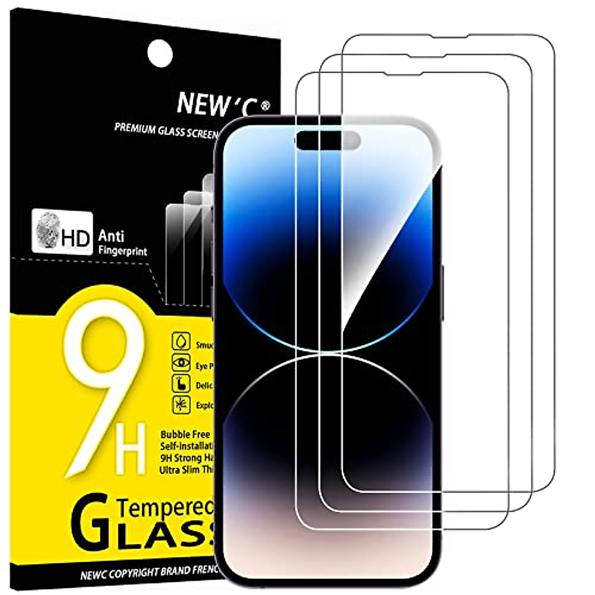 NEW'C [3 Pack] Designed for iPhone 14 Pro (6,1") Screen Protector Tempered Glass, Case Friendly Ultra Resistant