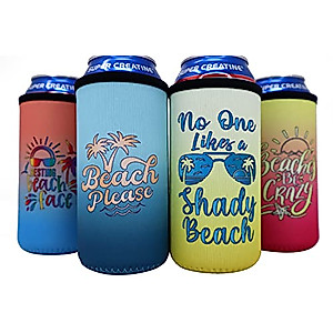 Beach Essentials Gifts for Women - Beach Accessories for Vacation Must Haves, Beach Themed Small Gifts for Women, Insulated 16 oz. Tall Can Cooler Sleeves, Funny Beach Coolies for Tallboy Cans