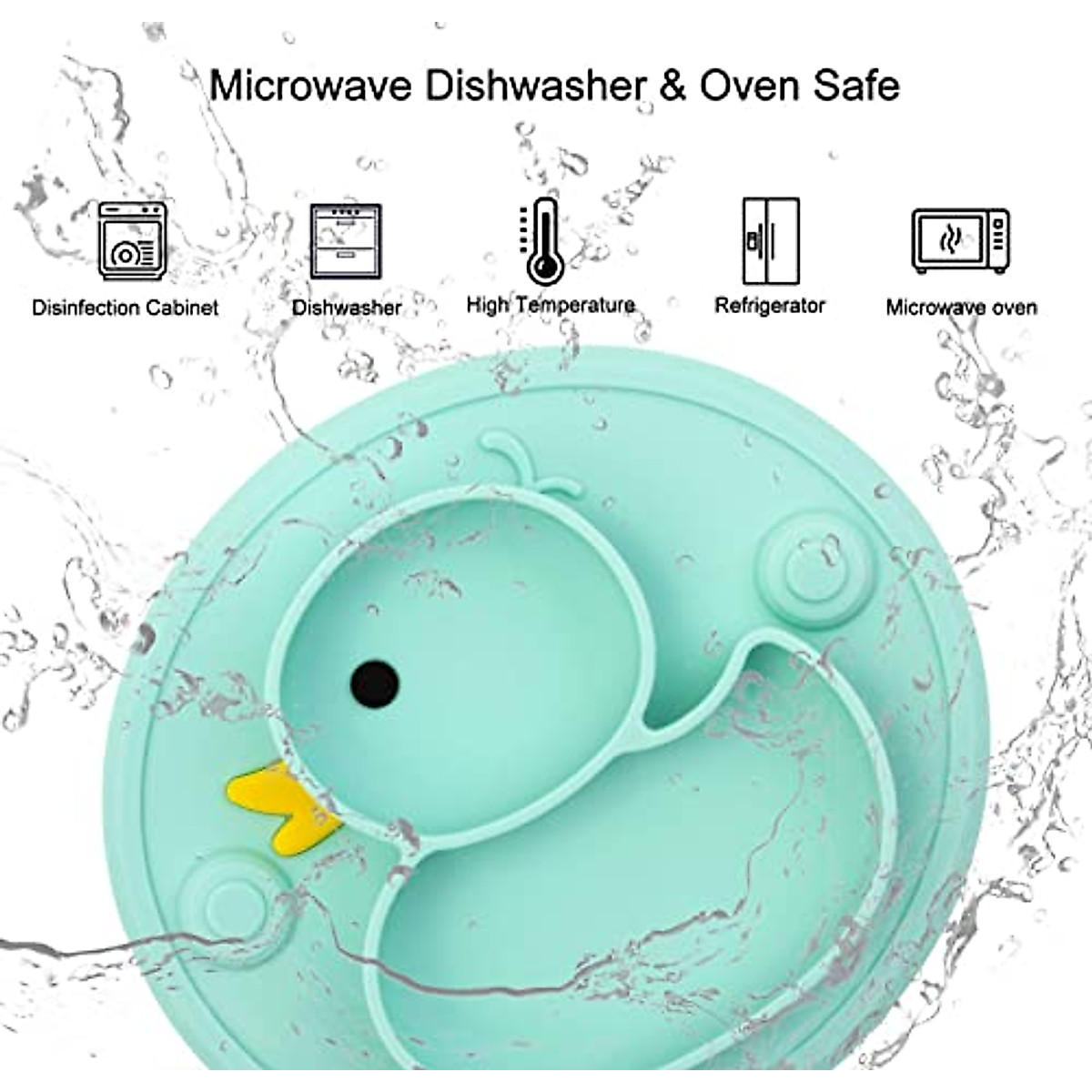 Lightening Baby Plate Silicone Toddler Plates Suction Placemat Divided Duck Dishes for Kids and Infants One-Piece Strong Suction, BPA Free, Microwave Dishwasher Safe