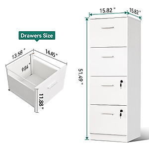 YITAHOME 4-Drawer File Cabinet with Lock, 15.86" Deep Vertical Filing Cabinet, Storage File Drawers for Letter A4-Sized Files, Need to Assemble, White