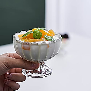 KMWARES 6PCs Set 5.6oz Small Cute Footed Tulip Glass Dessert Bowls/Cups - Perfect for Dessert, Sundae, Ice Cream, Fruit, Salad, Snack, Cocktail, Condiment, Trifle and Christmas Holiday Party (Clear)