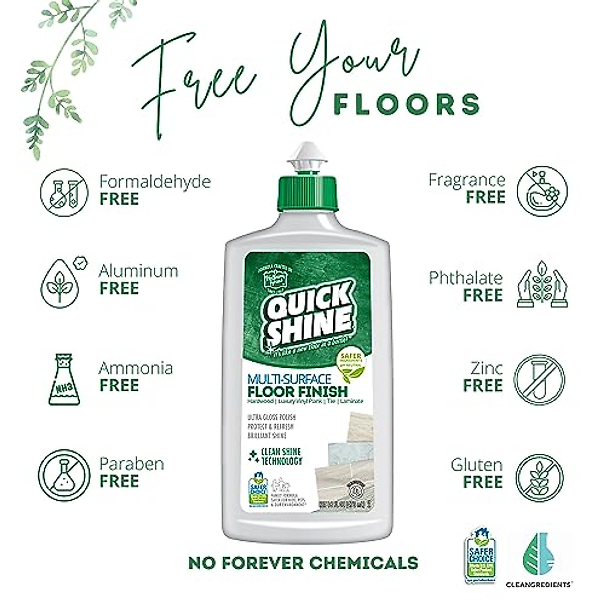 Quick Shine Sustainable Hard Surface Floor Mop Kit with 3 Reusable Pads & 1 Safer Choice Floor Finish Cleaner 16oz | Use Wet + Dry | Squirt, Spread, Done | Hardwood, Luxury Vinyl Plank, Laminate