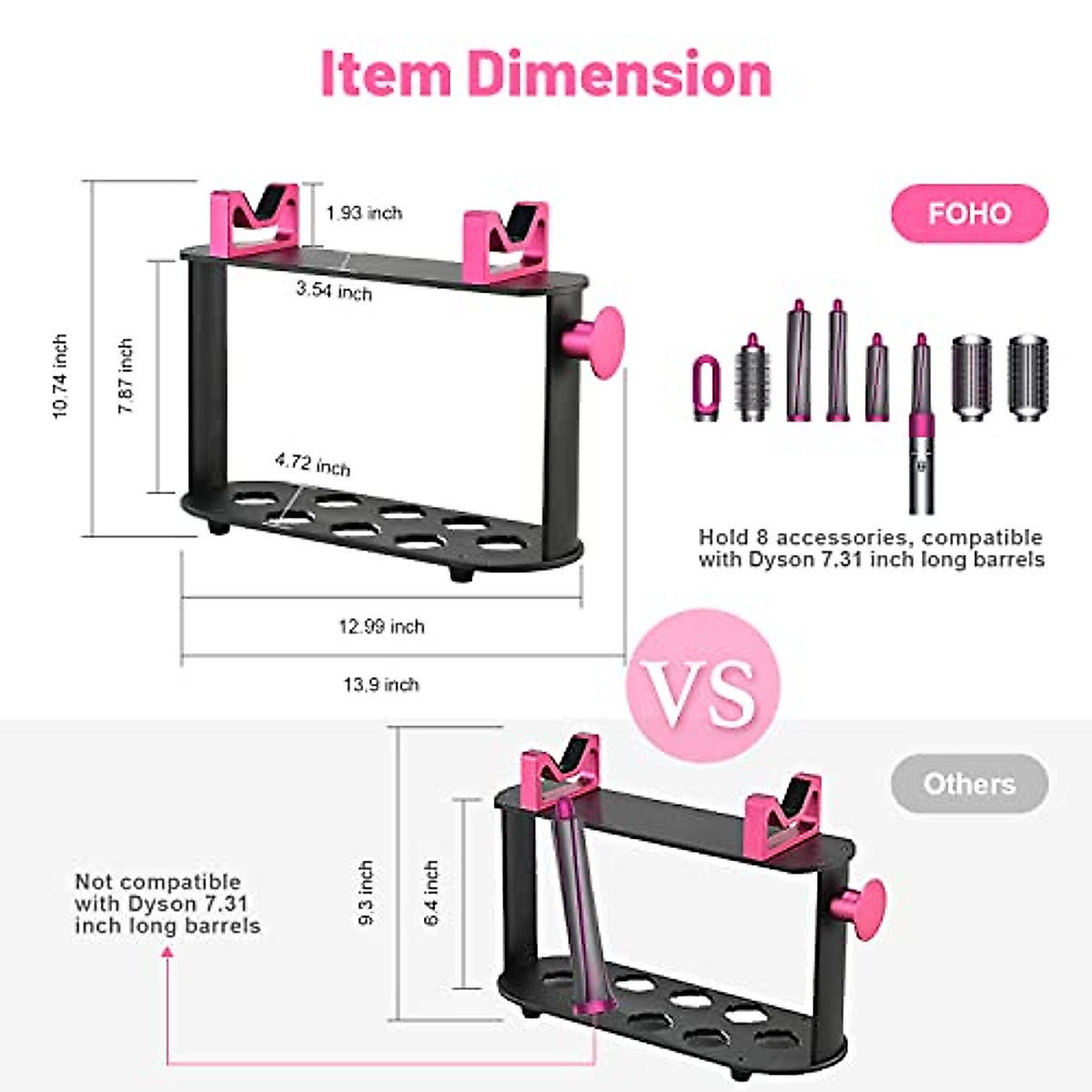 Storage Holder for Dyson Airwrap Styler, 8-Holes Countertop Bracket Organizer Stand Storage Rack for Hair Curling Iron Wand Barrels Brushes Diffuser Nozzles for Home Bedroom Bathroom - Aluminum Alloy