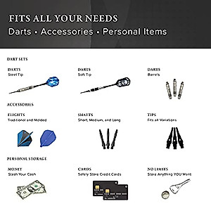 Casemaster Sentinel 6 Dart Case, Holds Extra Accessories, Tips, Shafts and Flights, Compatible with Steel Tip and Soft Tip Darts, Impact & Water Resistant Tactech Shell, Black Zipper