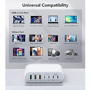 185W USB C Fast Charger Block, 7 Port USB C Charger Charging Station Hub Brick Multiport Charger Laptop Power Adapter for MacBook Pro Air iPad Pro iPhone 15 14 13 12 Galaxy Note S23 Pixel Steam Deck