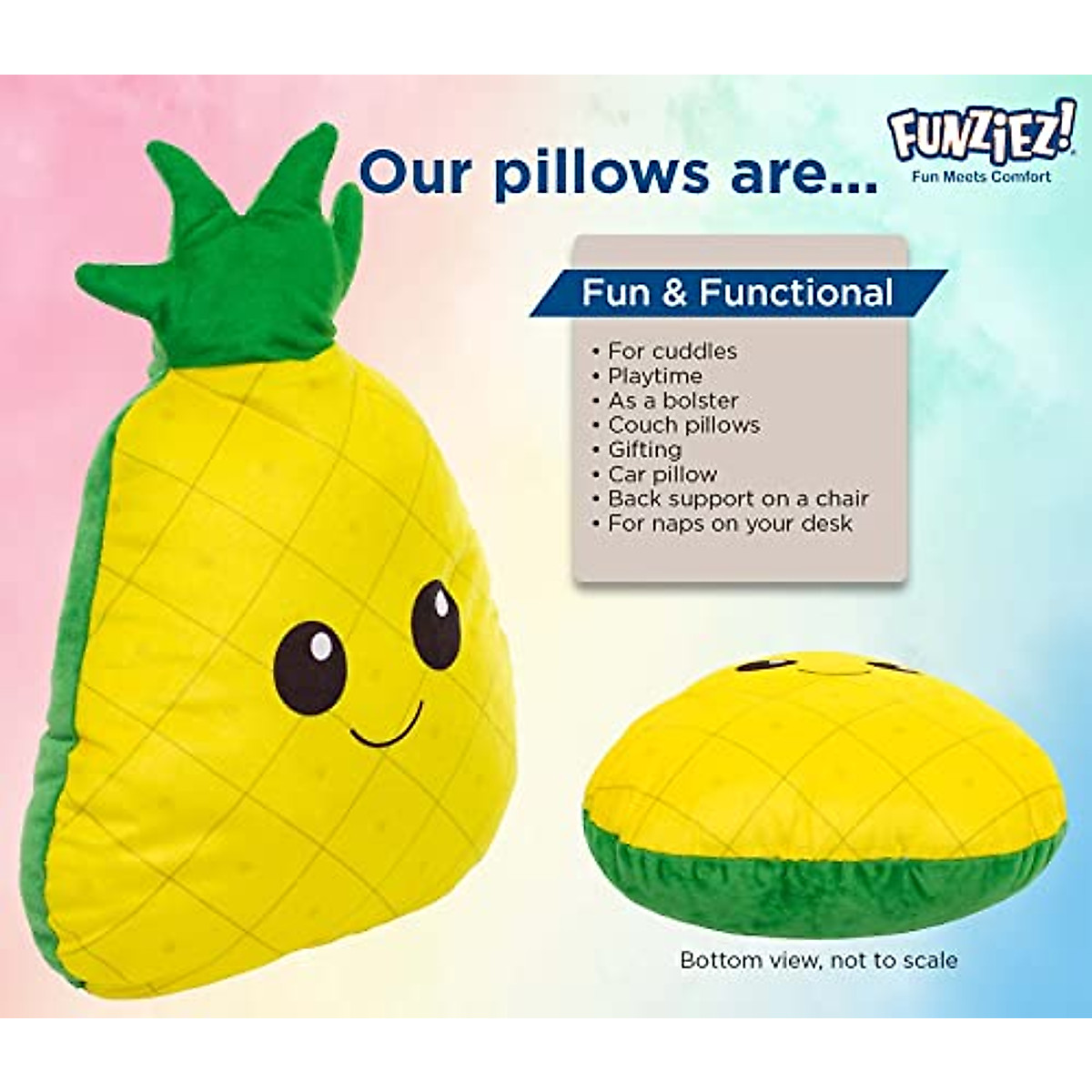 FUNZIEZ! Pineapple Plush Decorative Throw Pillow - Novelty Fruit Shaped Stuffed Pillow 14.5 x 10 in