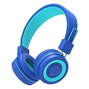 iClever Kids Bluetooth Headphones, BTH02 Kids Headphones with MIC, 22H Playtime, Bluetooth 5.0 & Stereo Sound, Foldable, Adjustable Headband, Childrens Headphones for iPad Tablet School (Blue)