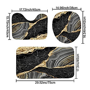 beifivcl 4Pcs Marble Shower Curtain Sets, Bathroom Decor Sets, Luxury Shower Curtain with 12 Hooks, Bath Mat, Toilet Lid Rug and Non-Slip U Shape Mat Accessories Marble Print, 72 x 72 Inch, Black
