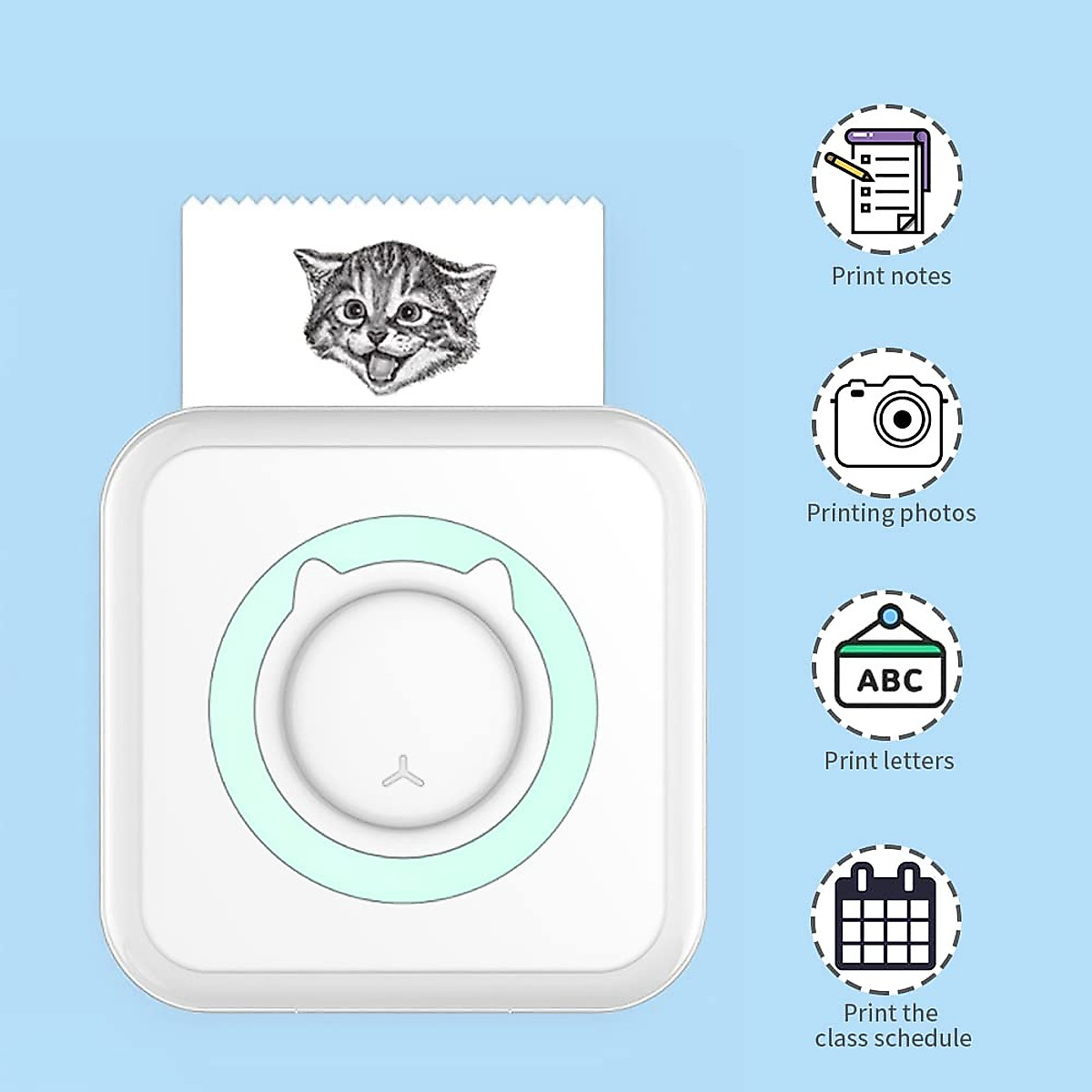 Mini Thermal Printer, Inkless Sticker Printer for Phone, Free Cut Photo Printer Compatible with iOS&Android, Small Pocket Printer for Notes, Study, Children DIY, Blue (8pcs Print Paper+5pcs Sticker)