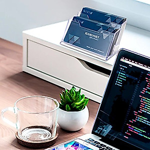 Hamosky Business Card Case Holder, 2 Tier Clear Business Card Holder Display, Plastic Business Card Stand Business Card Organizer for Office(1 Pack)