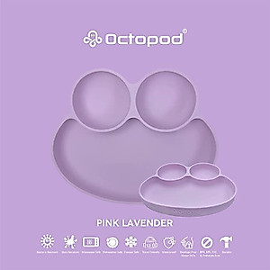 Abiie Octopod Frog Silicone Plates with Suction - Spill Proof, Easy to Clean - BPA-Free Bowl - Suction Plates for Baby and Toddler - Training & Feeding Divided Grip Dish (Pink Lavender)