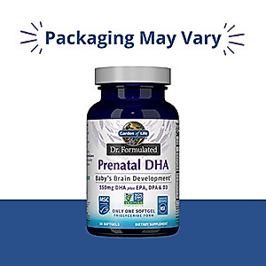Garden of Life Dr. Formulated Prenatal DHA Fish Oil - 550mg DHA & DPA in Triglyceride Form 100% DV Vitamin D3, Single Source, Mercury Free Omega 3 DHA Supplements for Women's Health, 30 Softgels