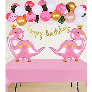 Pink Dinosaur Balloons Girls Dinosaur Balloons, 38 Inch Big Foil Mylar Dino Balloon with Crown for Kids Girls Dinosaur Theme Princess Birthday Baby Shower Party Decorations Supplies Dino party Decor