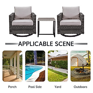 Artfurniz Outdoor Swivel Rocker Patio Chairs - 3 Piece Wicker Patio Furniture Set with Side Table, 360° Proch Swivel Glider Outdoor Rocking Bistro Set for Balcony Deck Poolside - Grey/Beige