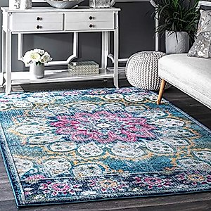 nuLOOM Kiyoko Vintage Floral Area Rug, 6' 7" x 9', Turquoise