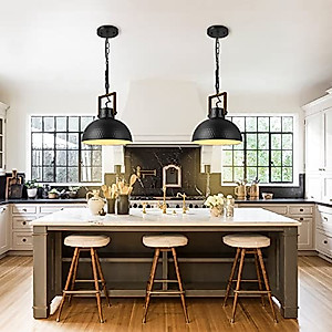 Industrial Pendant Light Fixtures for Kitchen Island, Black 10.6" Adjustable Modern Hammered Shade Pendant Light, Farmhouse Hanging Lighting for Living Room, Entryway, Dining Room, Restaurant