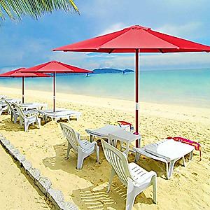 Yescom 9ft Wooden Outdoor Patio Red Umbrella W/ Pulley Market Garden Yard Beach Deck Cafe Sunshade