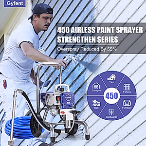 Gyfent 450 Airless Paint Sprayer, 0.47GPM Paint Sprayer for Home Interior 3300psi High Efficiency Airless Sprayer with Low Overspray 900W Electric Paint Sprayer for House Painting Townhouse