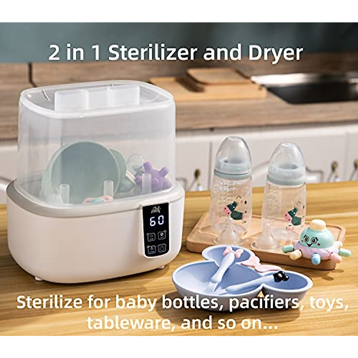 Bottle Sterilizer and Dryer, Fast Electric Steam Sterilizer and Dryer for Baby Bottles Pacifier Breast Pump, Dries Faster Large Capacity Holds 6 Bottles, LED Display Auto-Off Baby Bottle Washer
