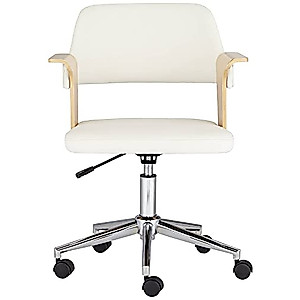 Studio 55D Milano White and Natural Wood Modern Adjustable Swivel Office Chair