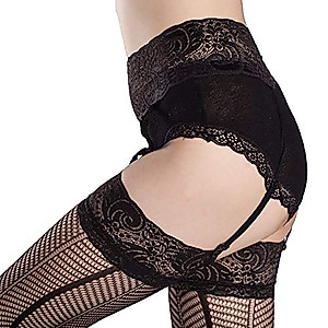 Toxz Women Sexy Lingerie Net Lace Top Garter Belt Thigh Stocking Pantyhose,Plunging Eyelash,Sheer Perspective Stocking,Lace Floral Embroidered