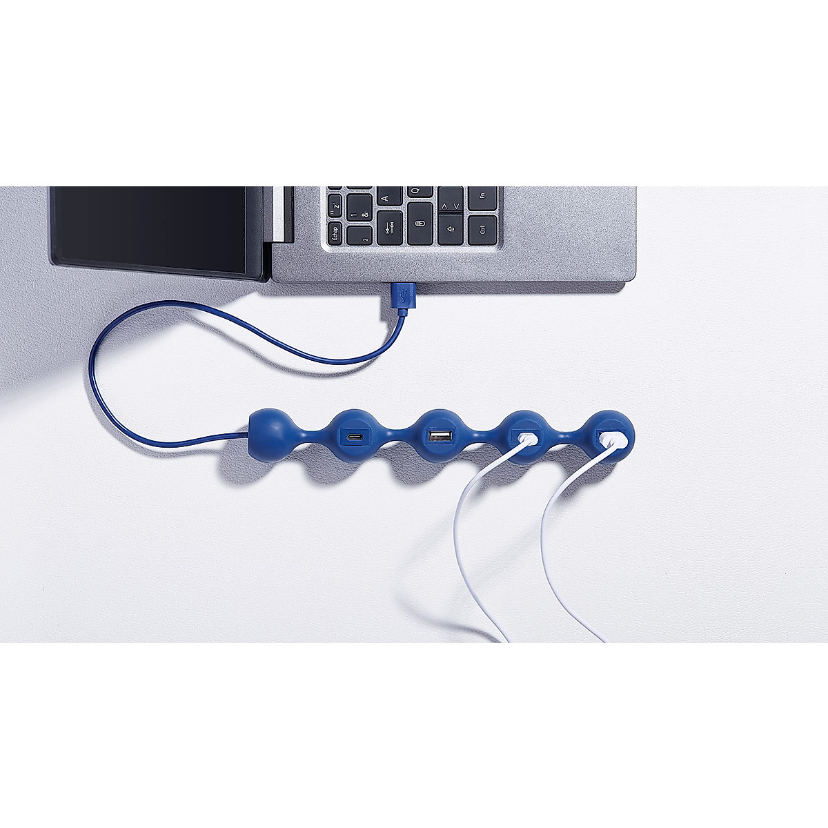 LEXON PEAS HUB 2 4-Way HUB 2 USB and 2 USB-C Smartphones Simultaneously Charge 2 Smartphones Copper Inner Cable LD143DB Dark Blue
