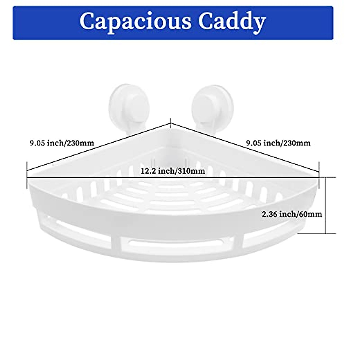 suiwotin Corner Shower Caddy Suction Cup, Vacuum Adhesive Bathroom Shower Shelf, No-Drilling Removable Shower Storage Organizer, Waterproof Shower Basket for Kitchen (White)