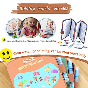 Water Coloring Books for Toddlers, Paint with Water Books, Water Doodle Book Toys for 3-5, Space Cartoon Water Painting Book for Kids Educational Art Gifts
